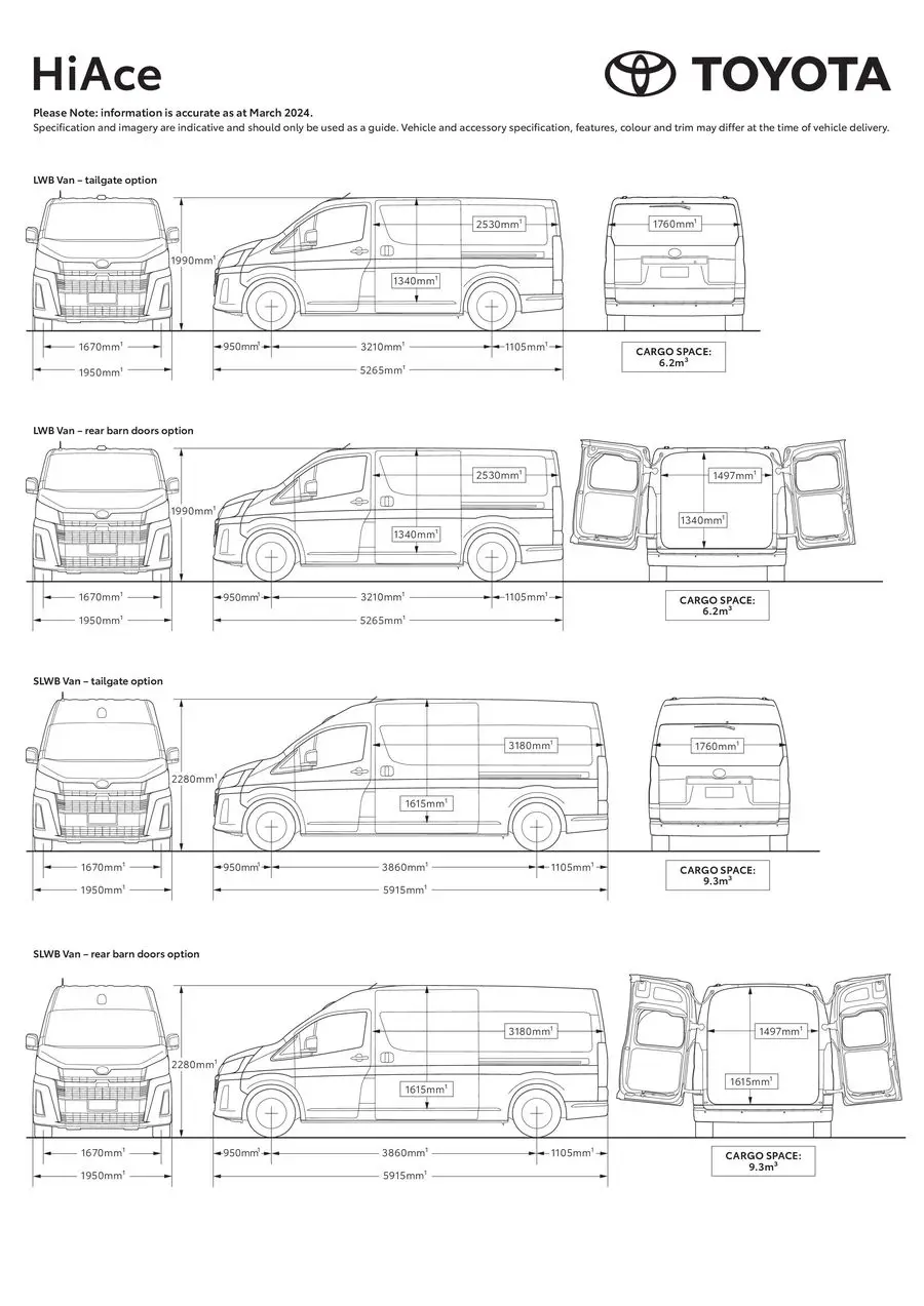 Toyota: Toyota HiAce Specification Sheet 07.05.2024/30.12.2024 ...