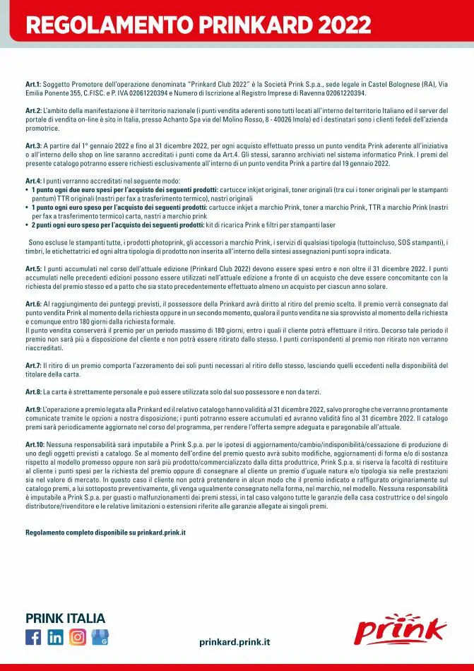 Prink: Catalogo Premi 05.09.2022/30.12.2022 | Catalogium Italia