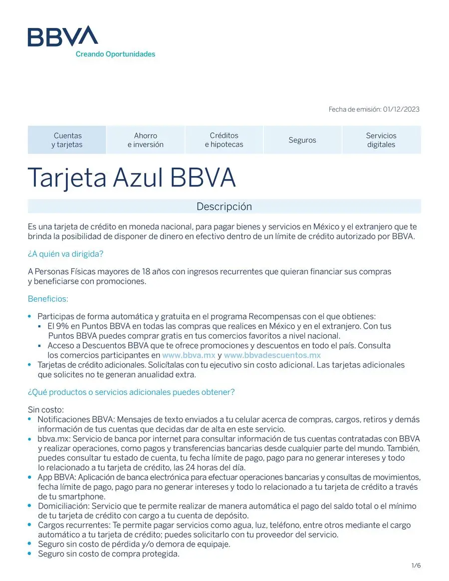 BBVA Bancomer: Tarjeta Azul BBVA 12.01.2024/28.04.2024 | Catalogium México